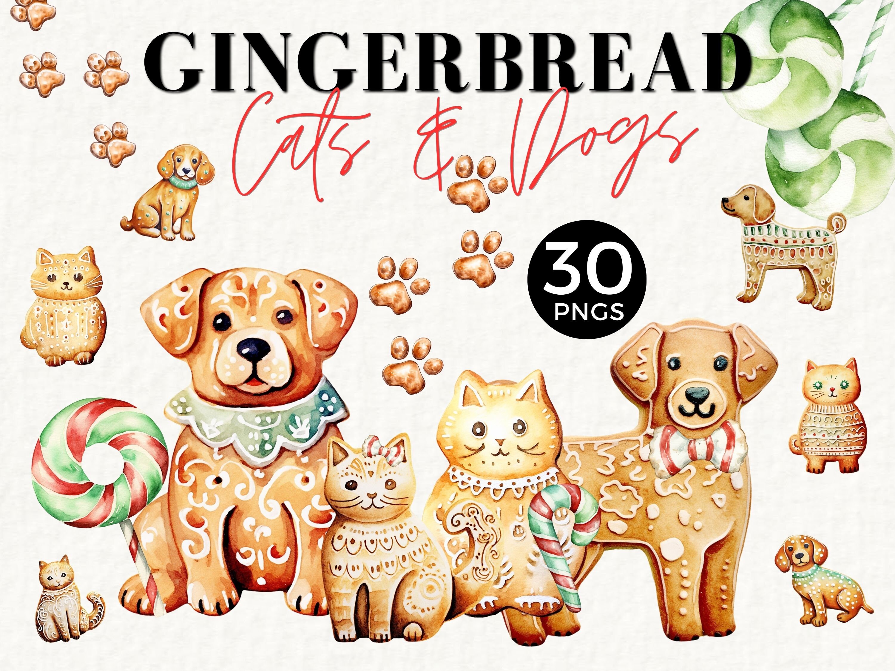 Christmas Cats & Dogs Gingerbread Clipart, Christmas Cookies, Ugly ...