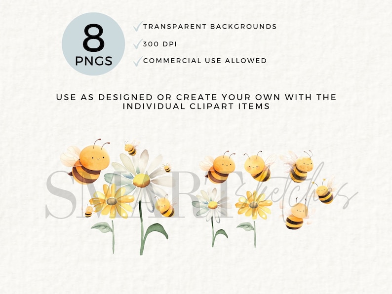 Daisy and Bee Clipart Bee Watercolor Cute Honey Bees Card - Etsy