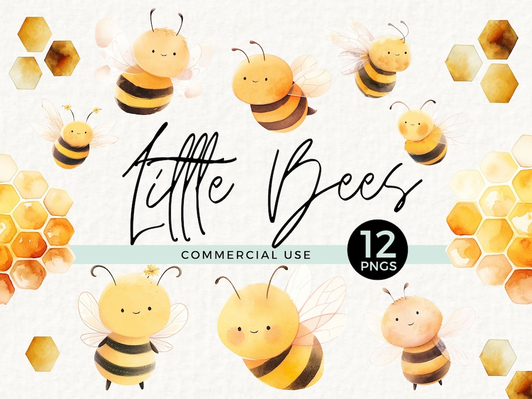 Cute Bee Watercolor Clipart, Honey Bee, Nursery Decor, Instant Download ...