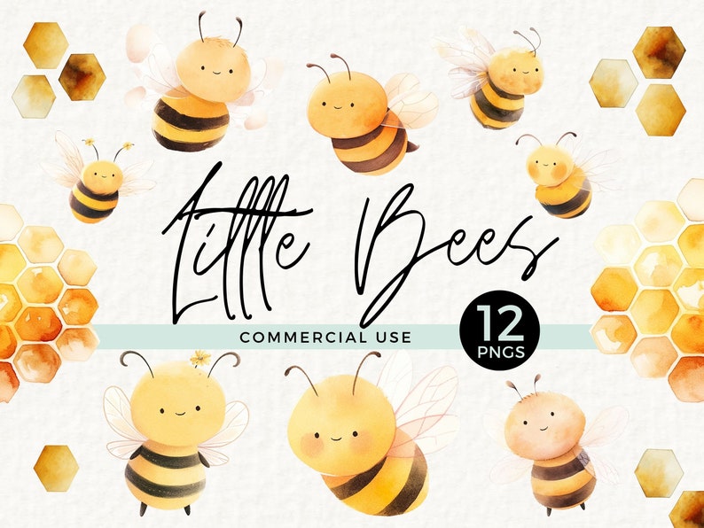Cute Bee Watercolor Clipart, Honey Bee, Nursery Decor, Instant Download ...