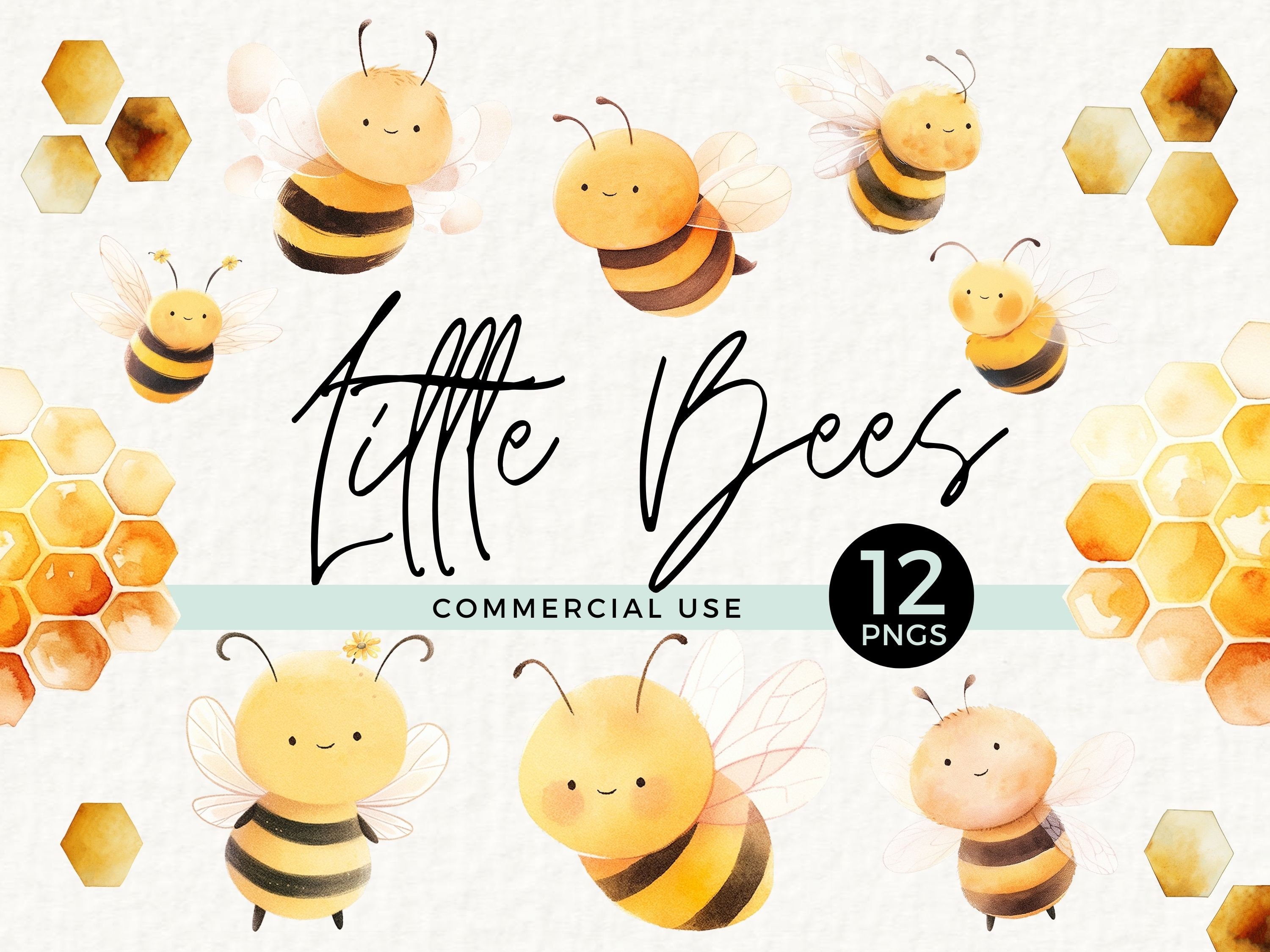 Cute Bee Watercolor Clipart, Honey Bee, Nursery Decor, Instant Download ...
