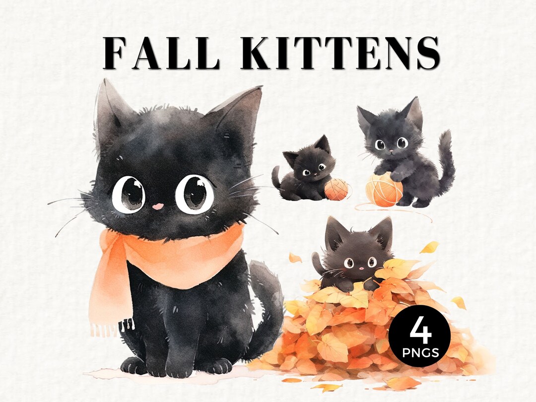 Black Cat Fall Kittens Clipart, Witches Cat, Commercial License, Cat ...