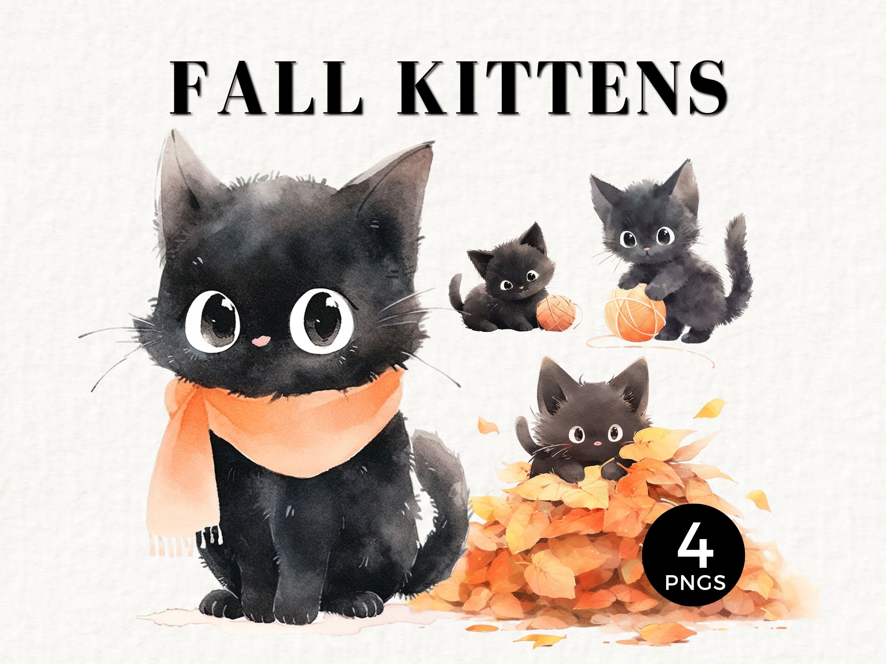 Black Cat Fall Kittens Clipart Witches Cat Commercial - Etsy