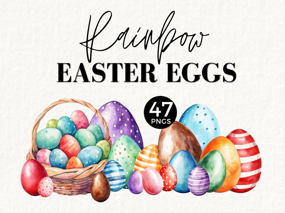 Colorful Easter Eggs Clipart Watercolor Bundle, Decorated, Basket ...