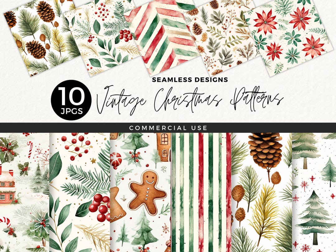 Vintage Christmas Tree Digital Paper, SEAMLESS Xmas Background ...