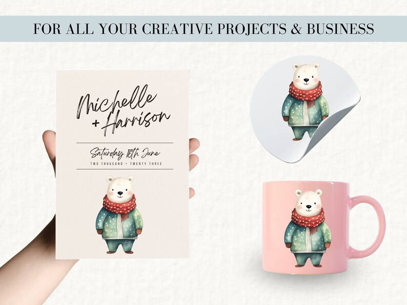 Winter Animal Clipart, Polar Bear in Ugly Christmas Sweater, Woodland ...