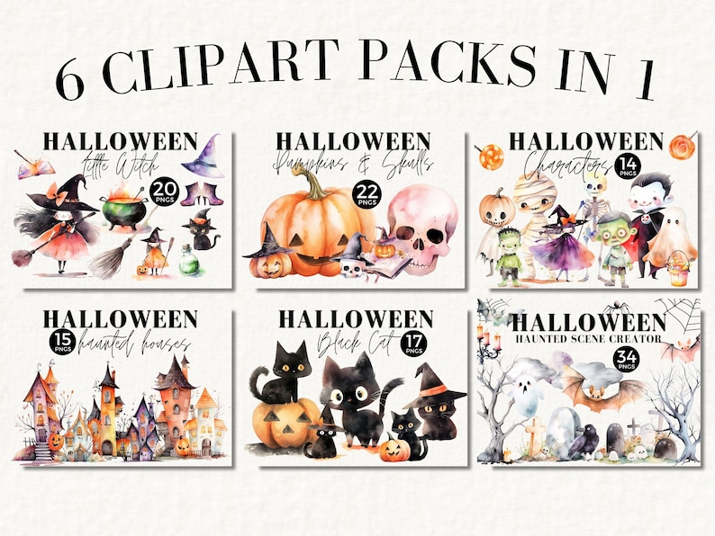 Cute Halloween Clipart Mega Bundle Commercial Use, Clip Art, Black Cat ...