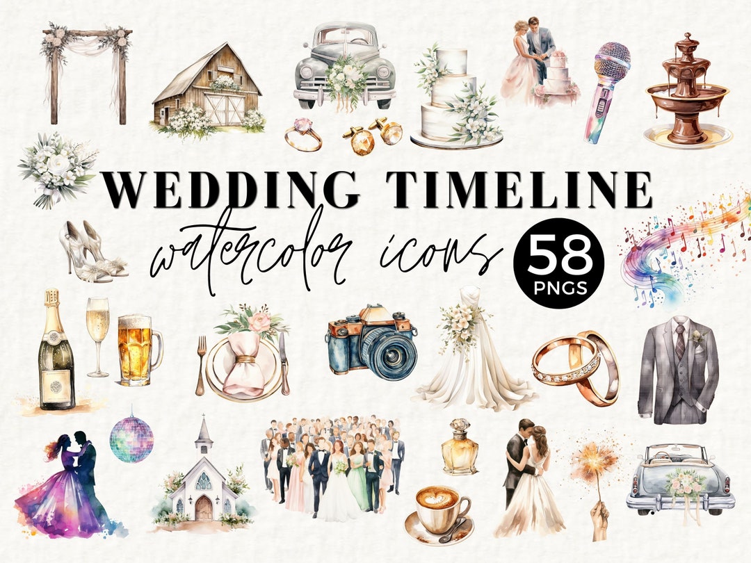 Wedding Timeline Watercolor Clipart, INSTANT DOWNLOAD, Commercial Use ...