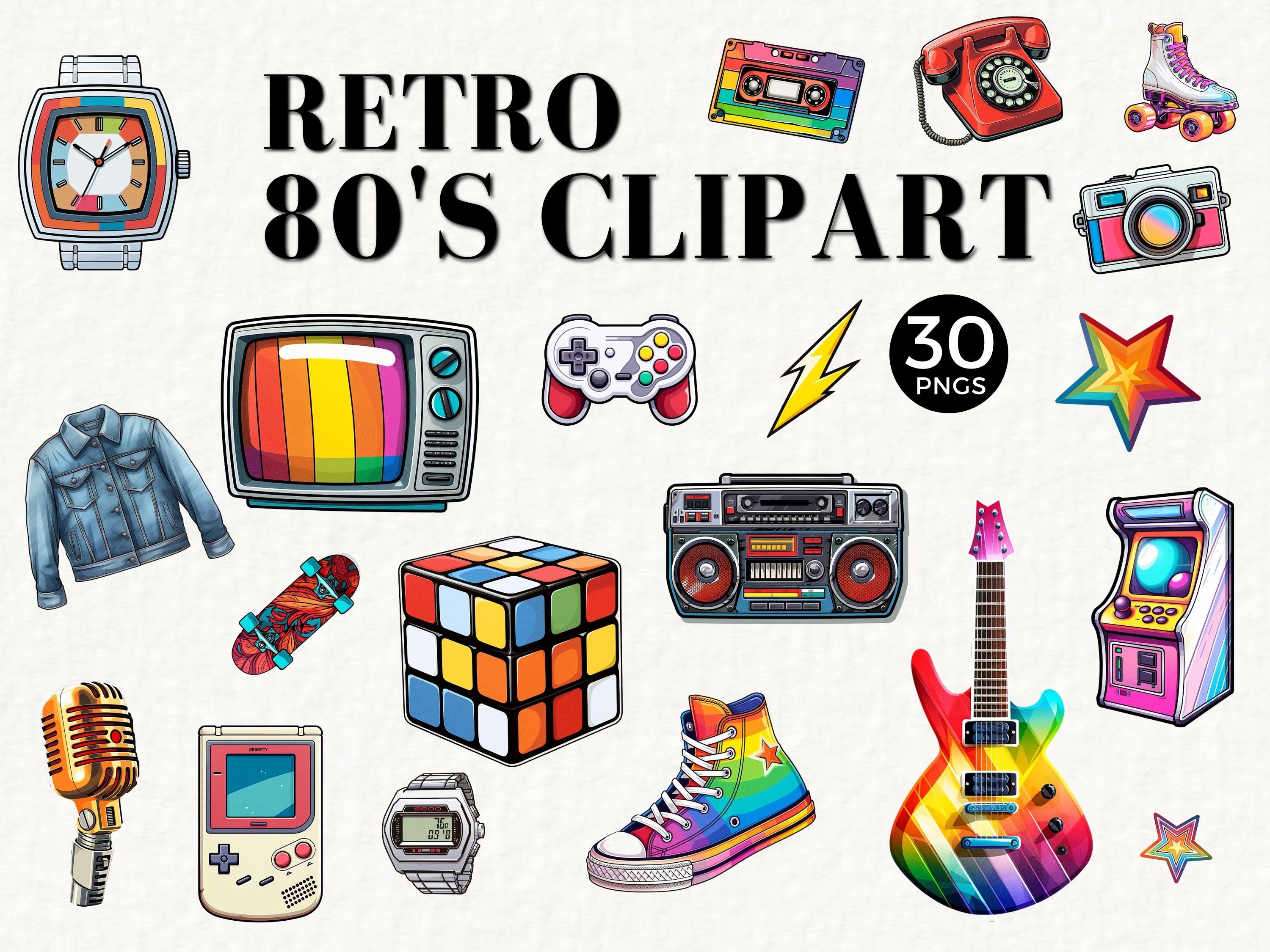 80S Clipart, Old School PNG, Retro 1980s Graphics, 80s Birthday Theme ...