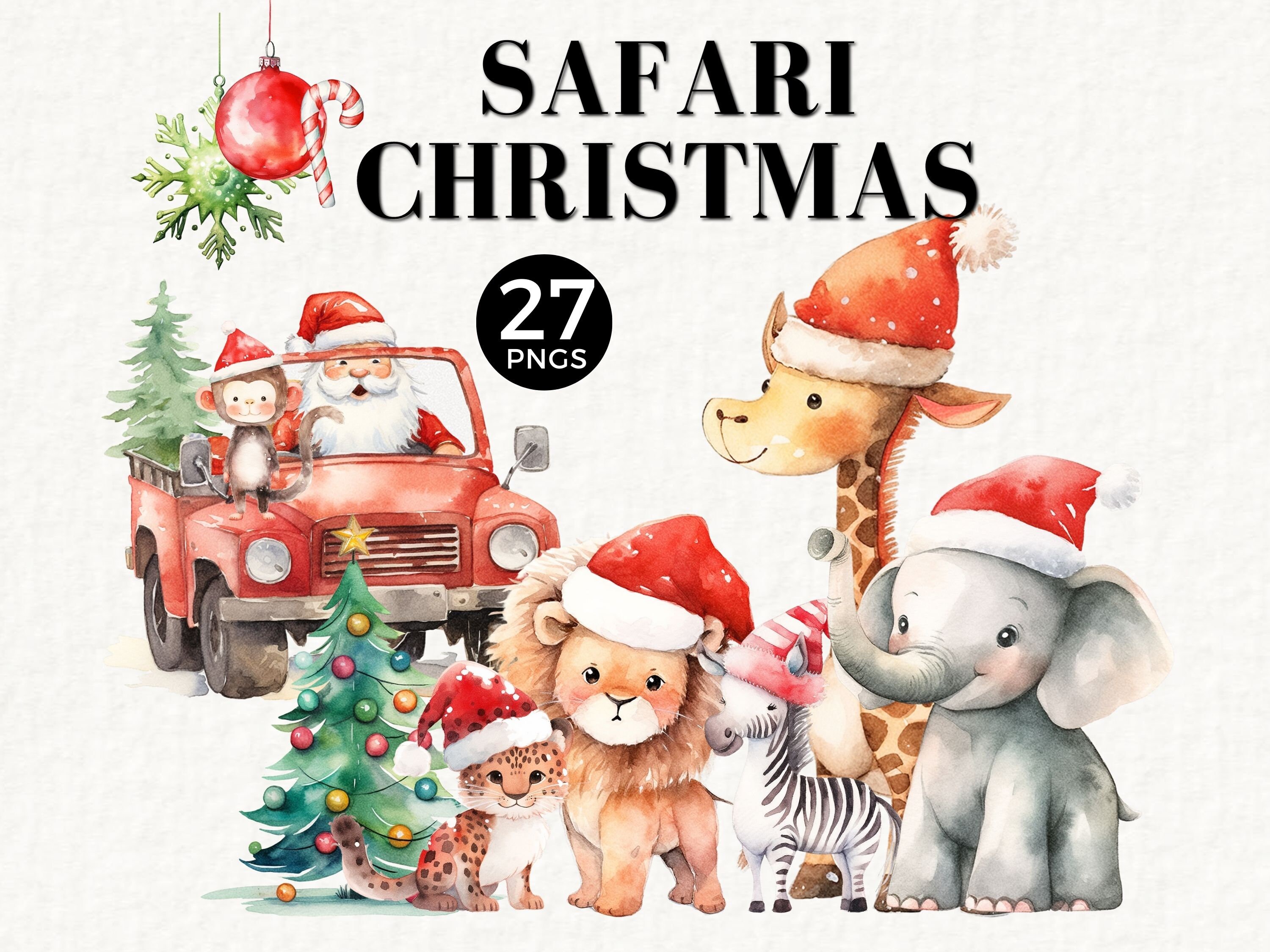 Jungle Safari Christmas Clipart, Christmas Animals, Commercial Use for ...