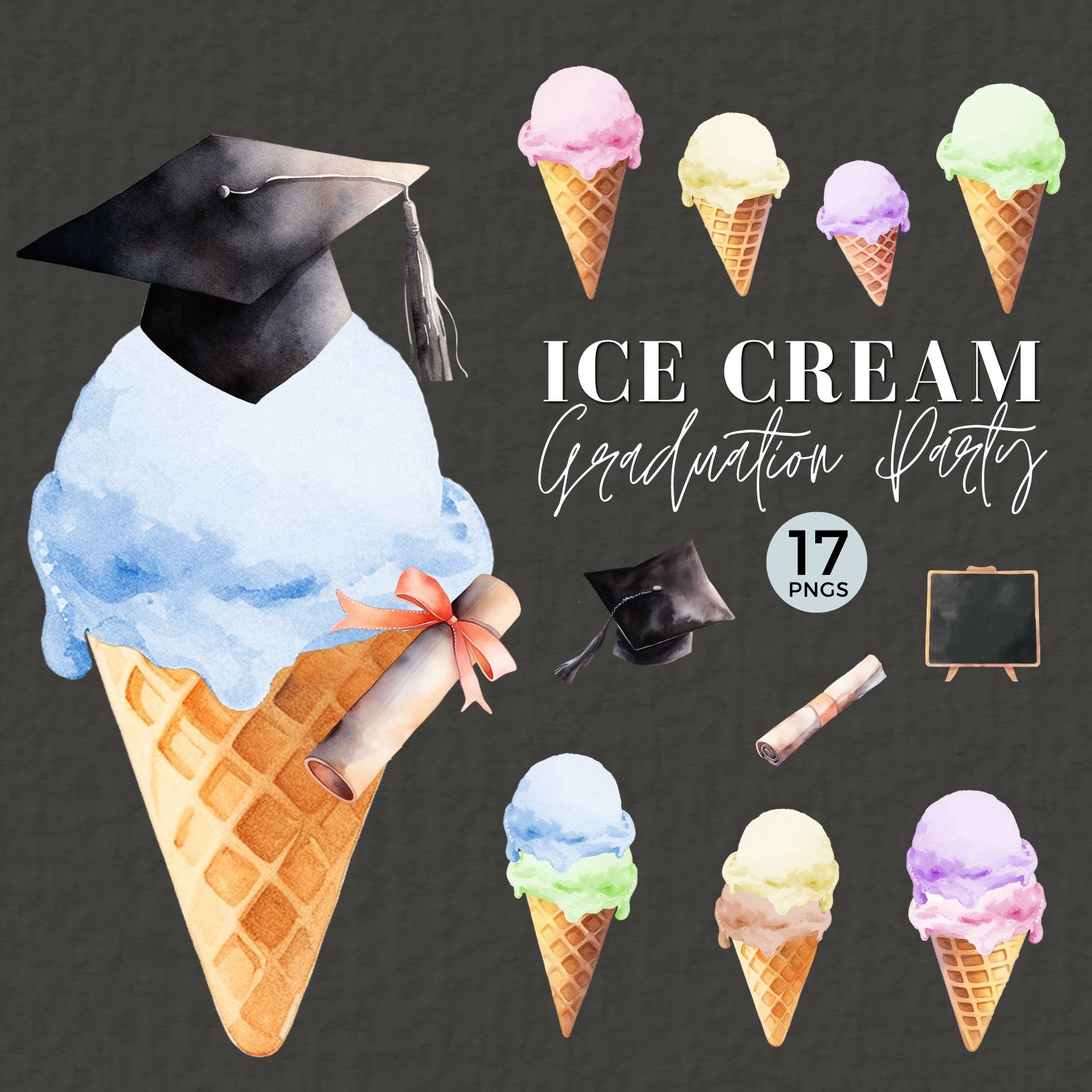 Ice Cream Graduation Party Clipart, Ice Cream Sundae PNG, Bar Sign ...