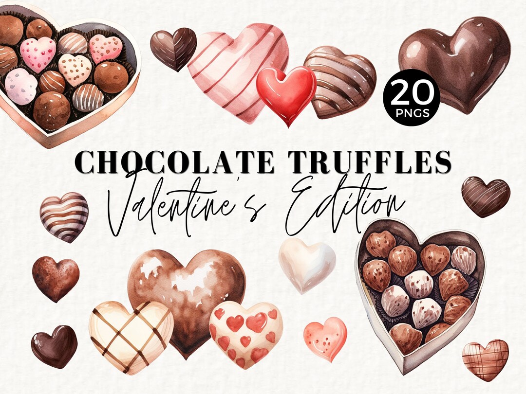 Valentines Day Chocolate Clipart Bundle, Heart Shaped Truffles, Choc ...