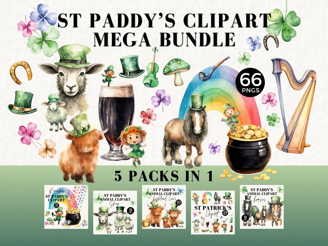 Rainbow St Patricks Day Clipart Bundle, Leprechaun PNG, Irish Animals ...