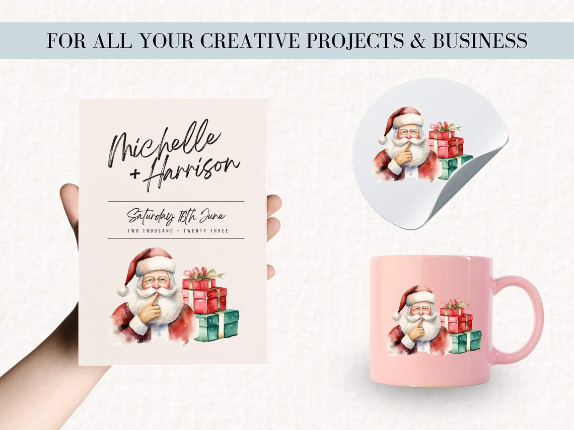 Secret Santa Gift Tag Printable Clipart, Funny Santa PNG, Instant ...