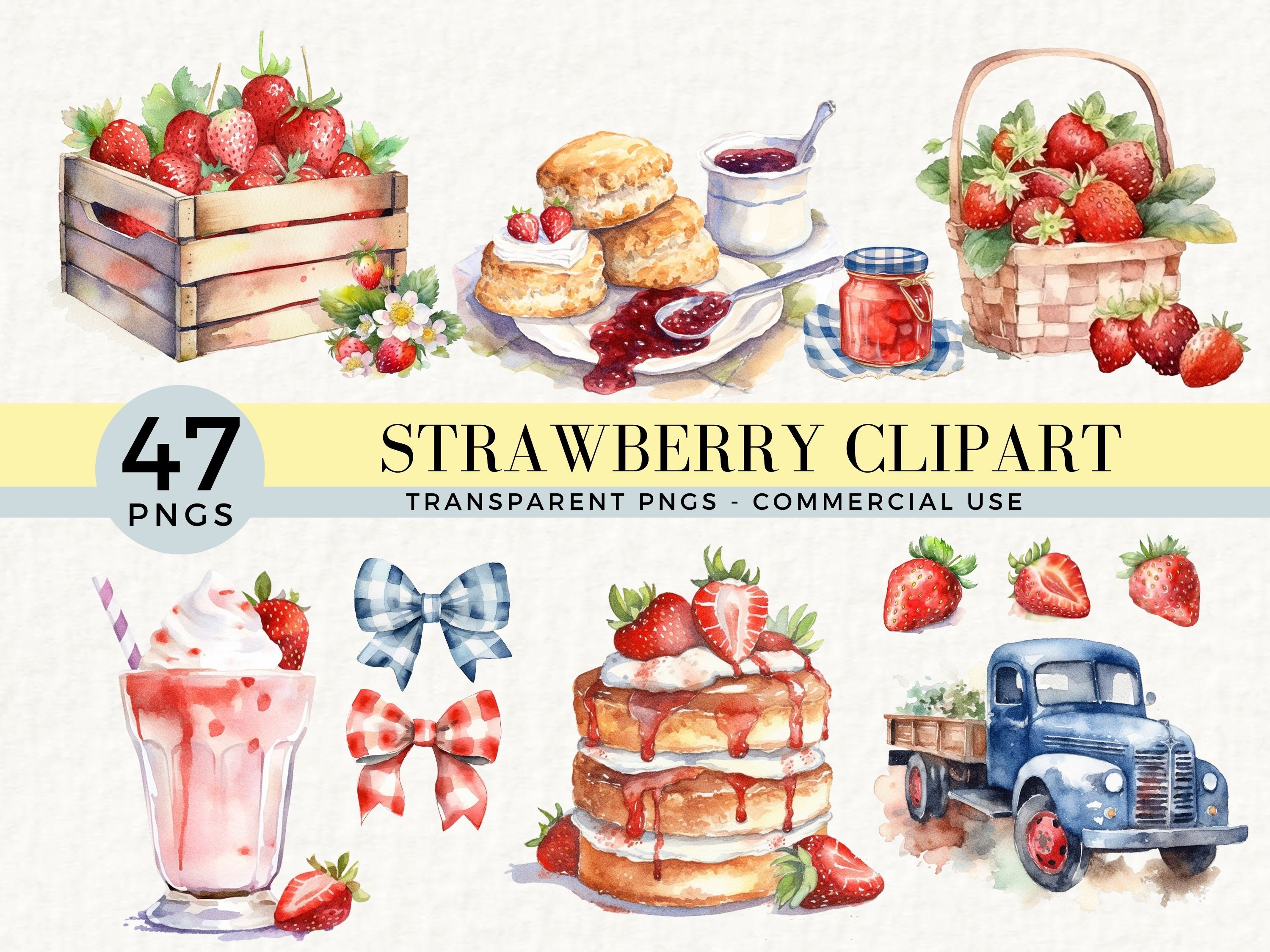Watercolor Strawberry Clipart PNG Clipart Bundle, Instant Download ...