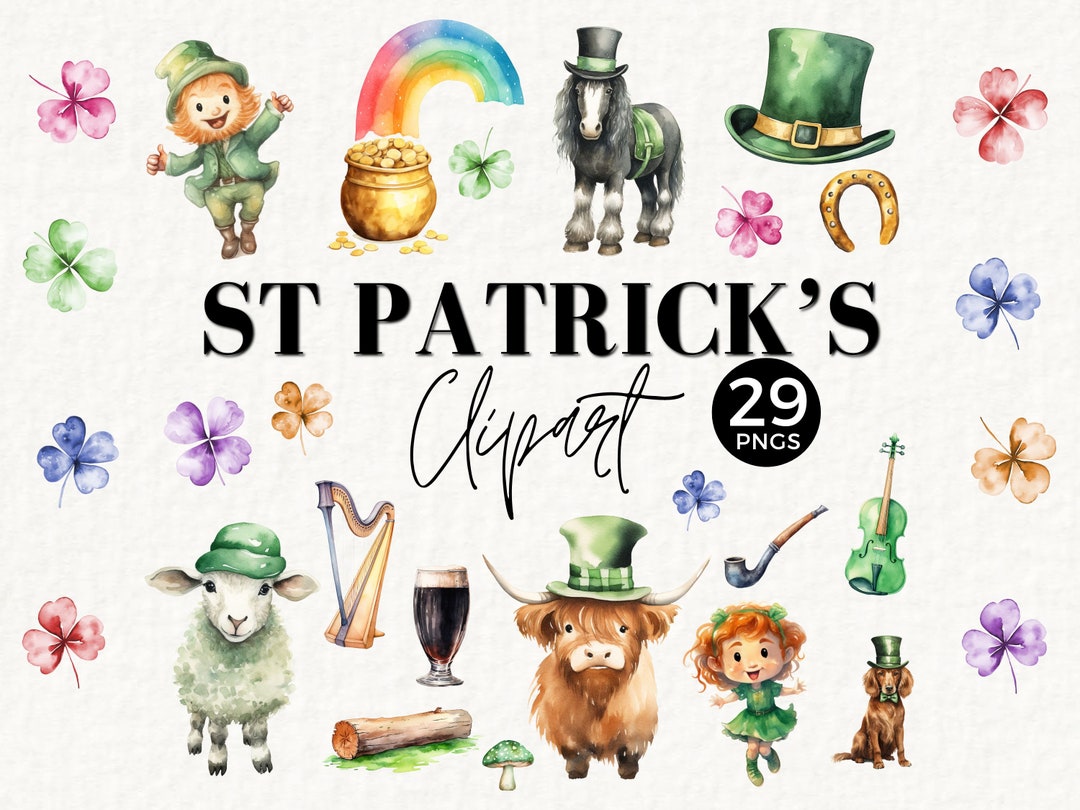Happy St Patricks Day Clipart, Rainbow, Pot O Gold, Irish Animals, Beer ...