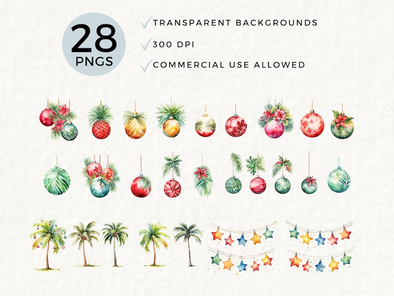 Beach Christmas Clipart, Tropical Xmas PNG, Palm Tree Watercolor ...