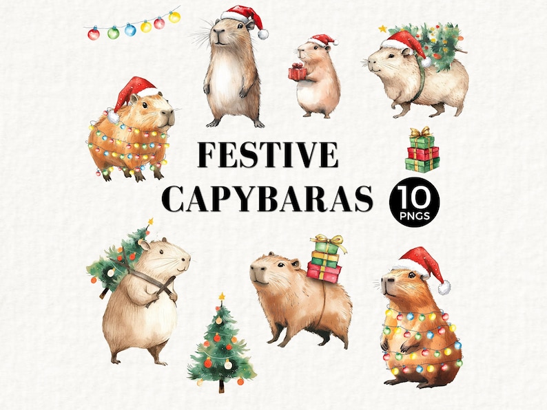 Capybara Clip Art, Commercial Use for Christmas Ornament, T-shirt ...