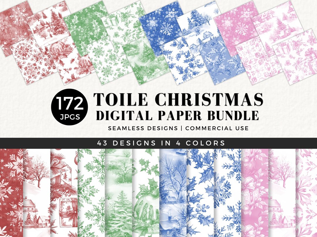 Christmas Toile Digital Paper, Toile De Jouy Style Seamless, Vintage ...