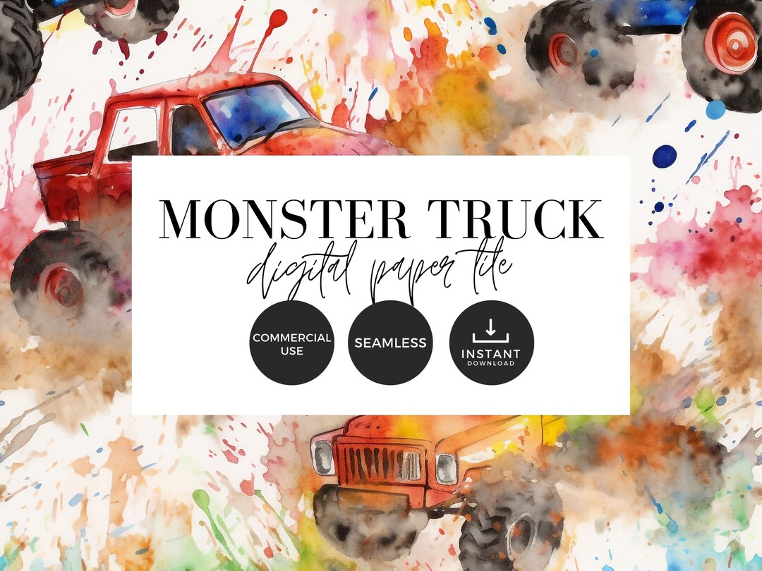 Monster Truck Digital Paper Seamless Tile, Commercial Use, Sublimation ...
