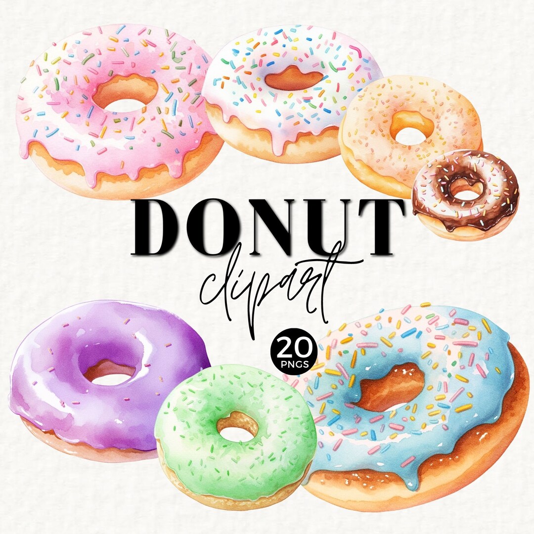 Watercolor Donuts Clipart, Two Sweet Clipart, Donut Party, Transparent ...