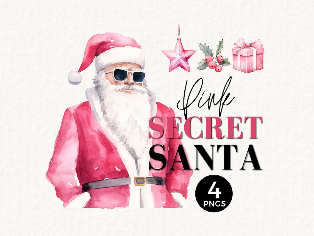 Pink Santa Claus Clipart, Secret Santa Bundle, 4 Christmas PNG, Elegant ...