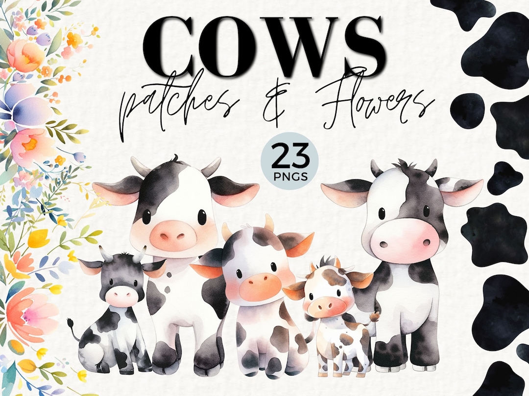 Cute Cow Clipart Bundle, Commercial Use PNG, Holy Cow 1st Birthday, Cow ...