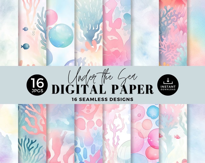 Cute Under the Sea Pattern Digital Paper L Printable Ocean Stuff Design ...