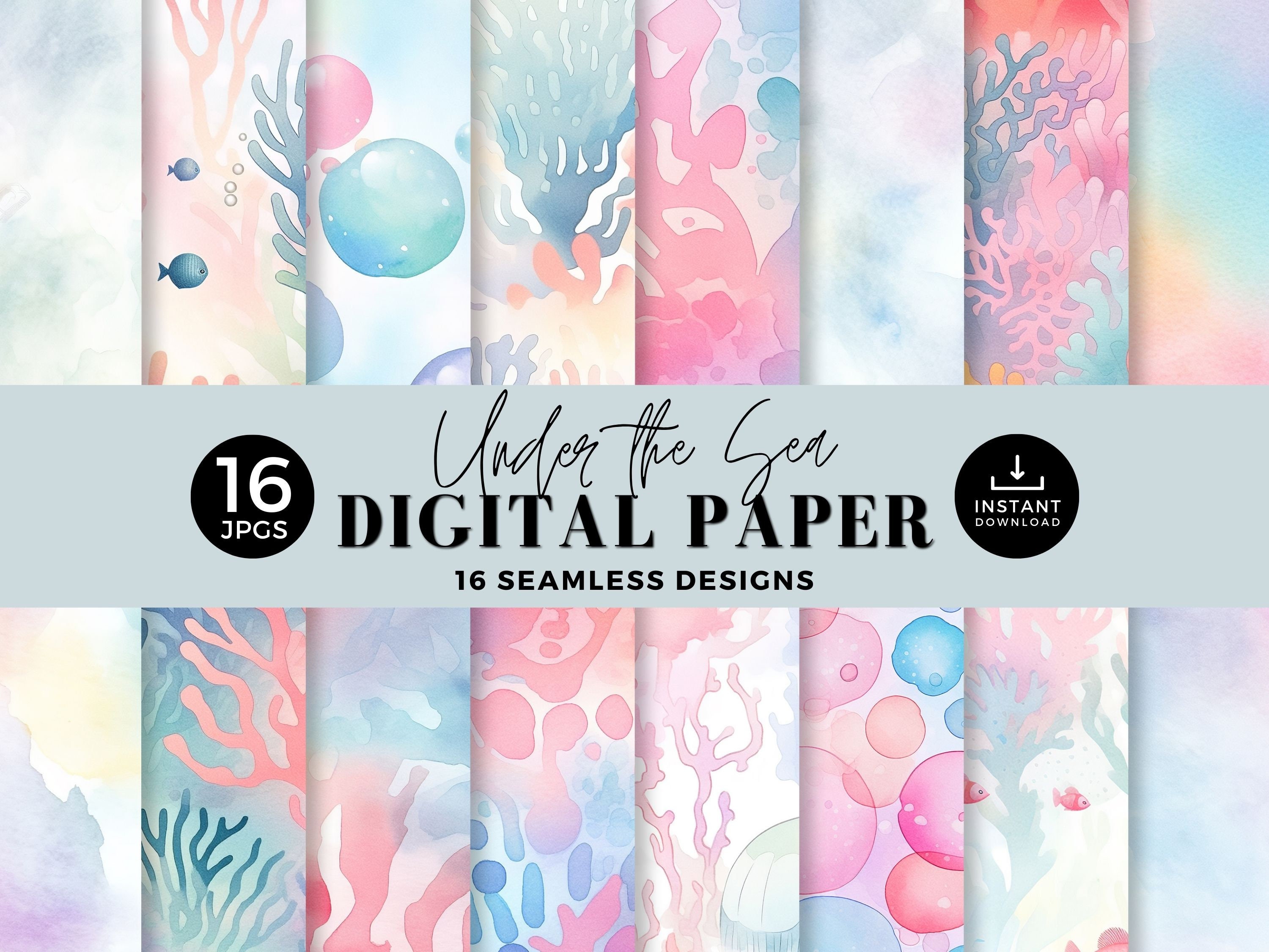 Under the Sea Digital Background, Seamless Paper, Coral and Bubbles ...