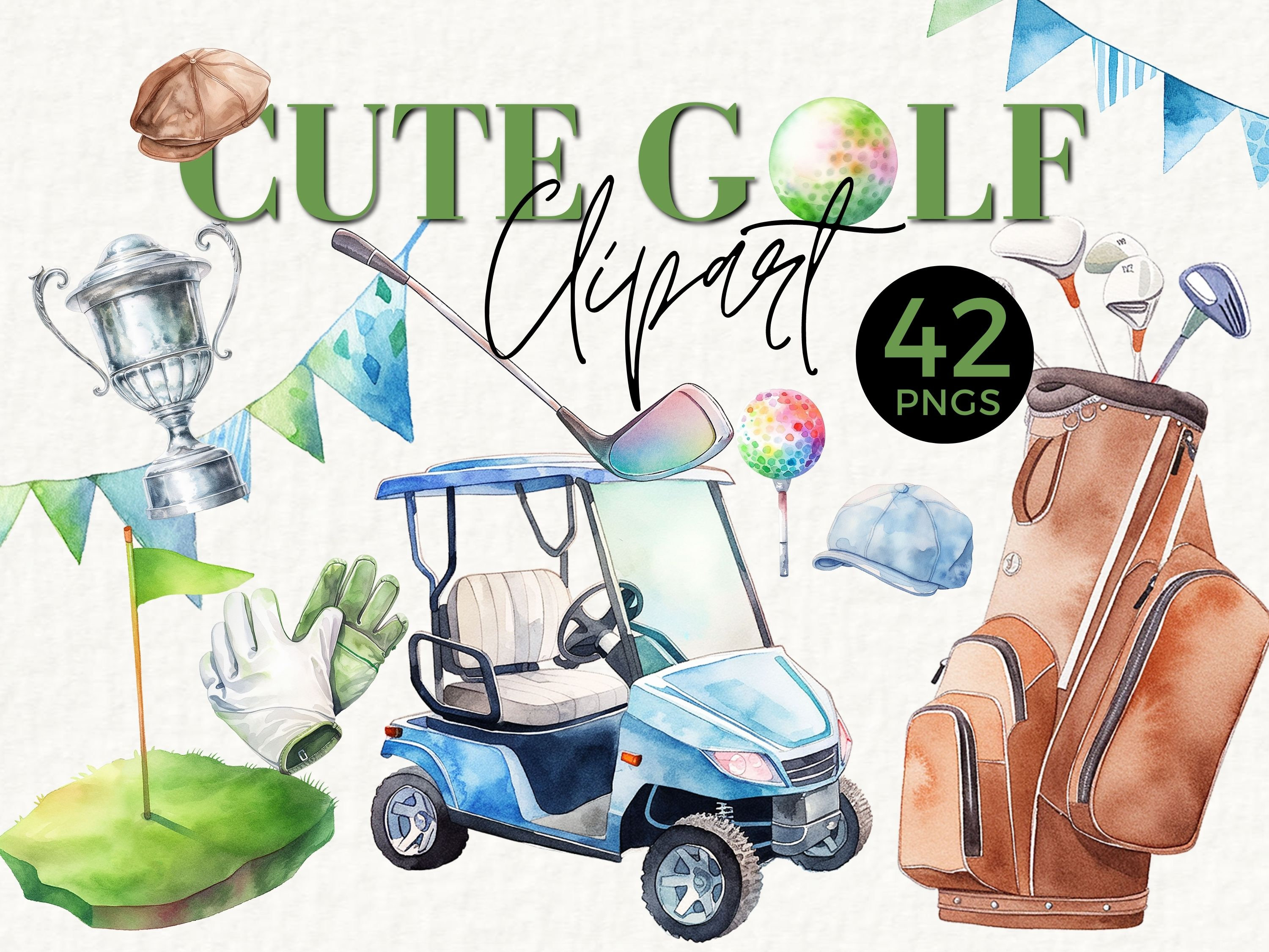 Golf Watercolor Clipart, Hole in One Birthday, Golfer, Golf Cart, Golf ...