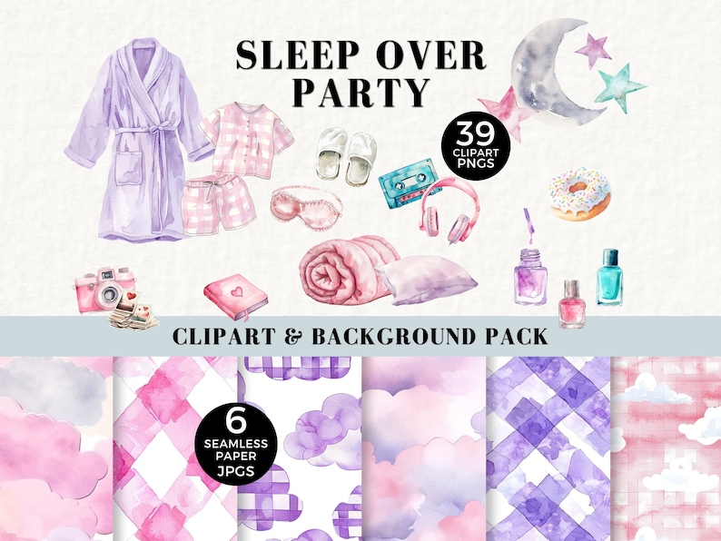 Sleep Over Invitation Clipart, Spa and Slumber Party PNG, Cloud ...