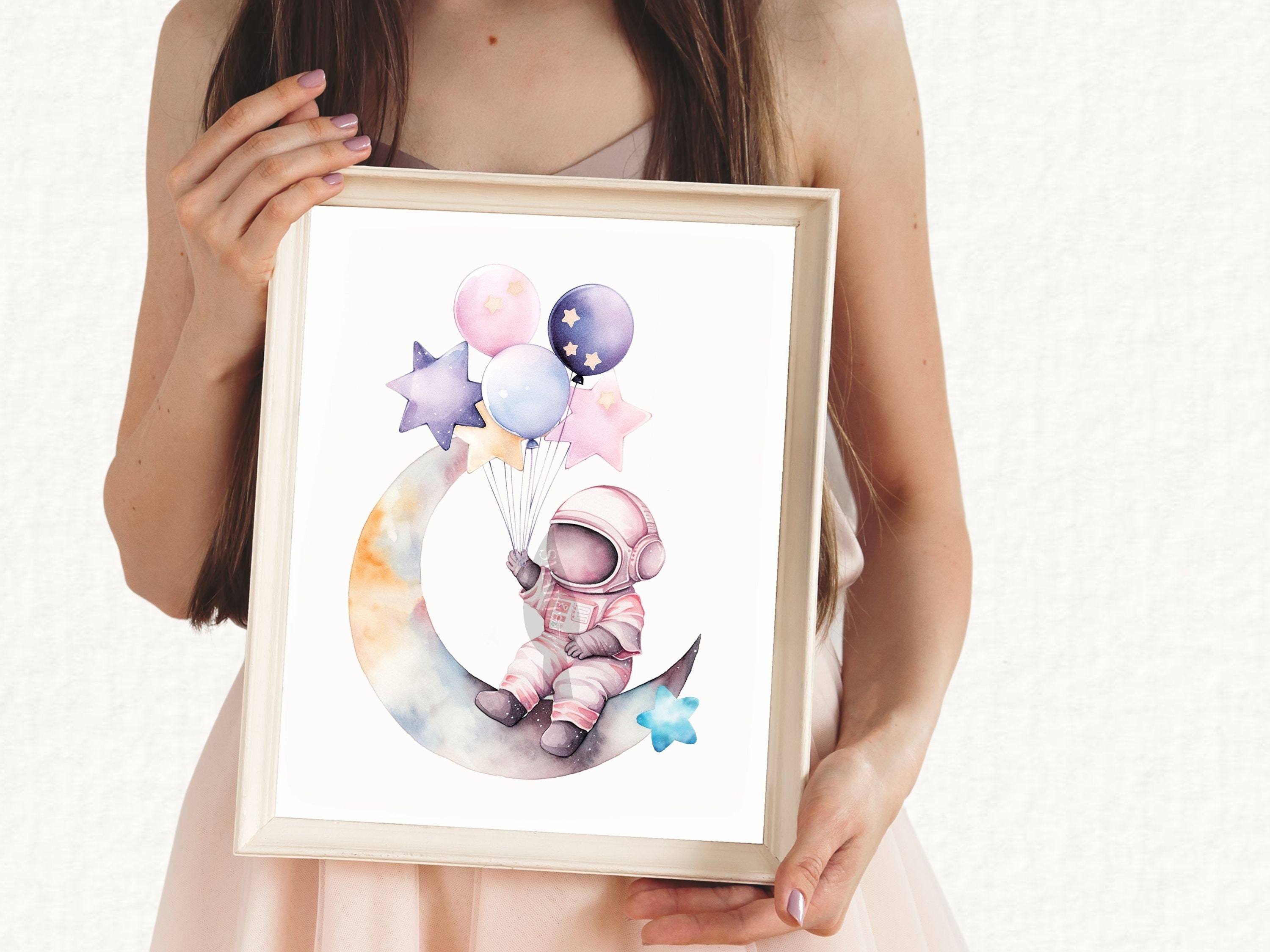 Little Astronaut Clipart, Pink, Girl, Watercolor, Spaceman, for ...