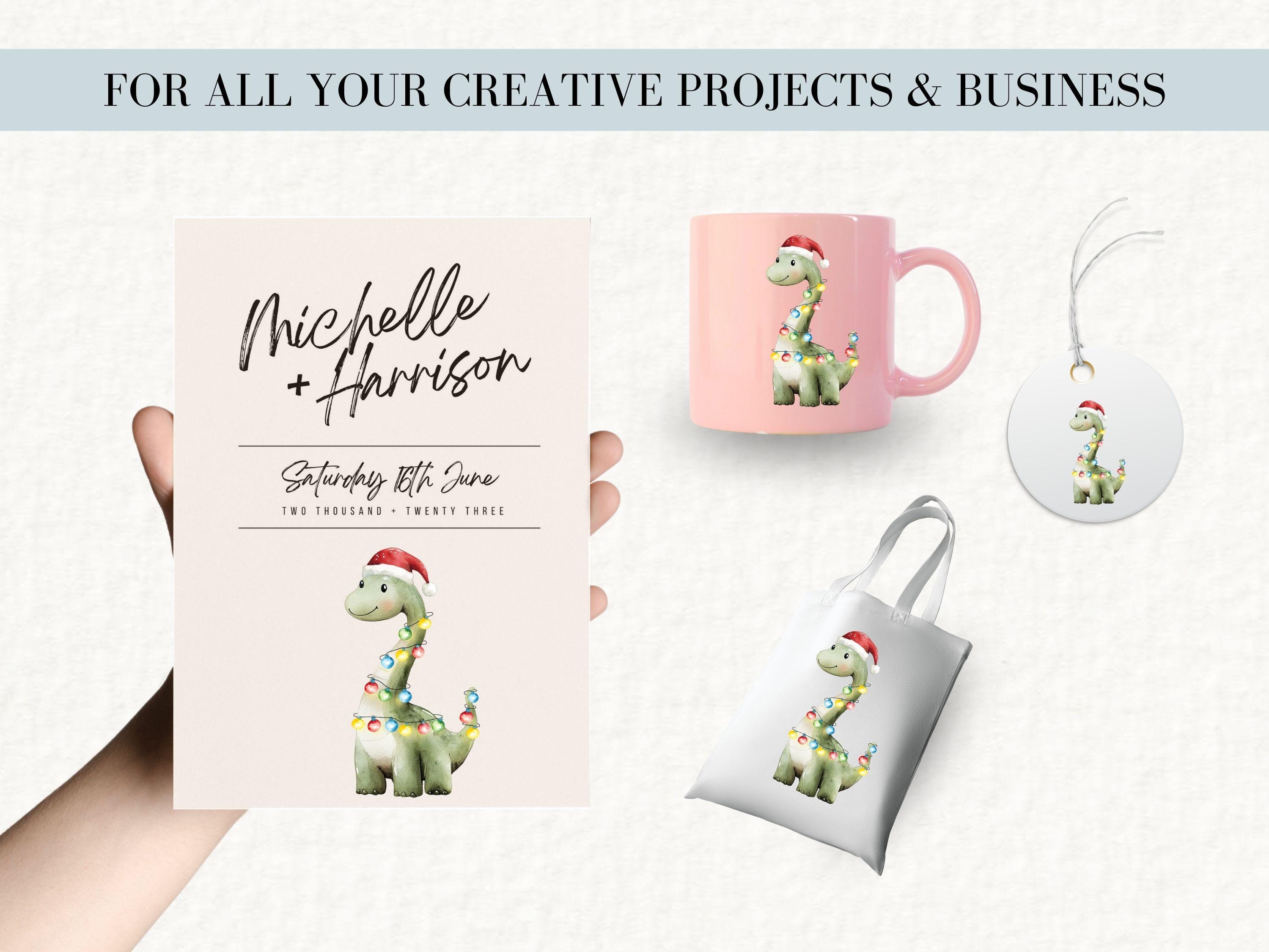 Christmas Dinosaur Clipart, Cute PNG, Wrapped Xmas Lights, Watercolor ...