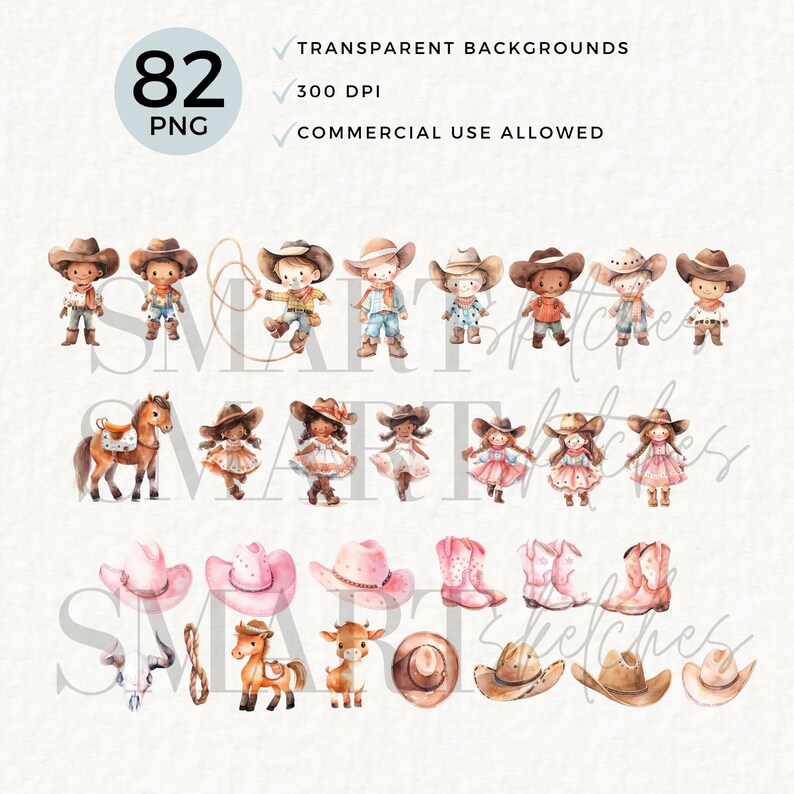 Cute Cowboy Clipart Watercolor Western Clipart Cowboy Boots - Etsy
