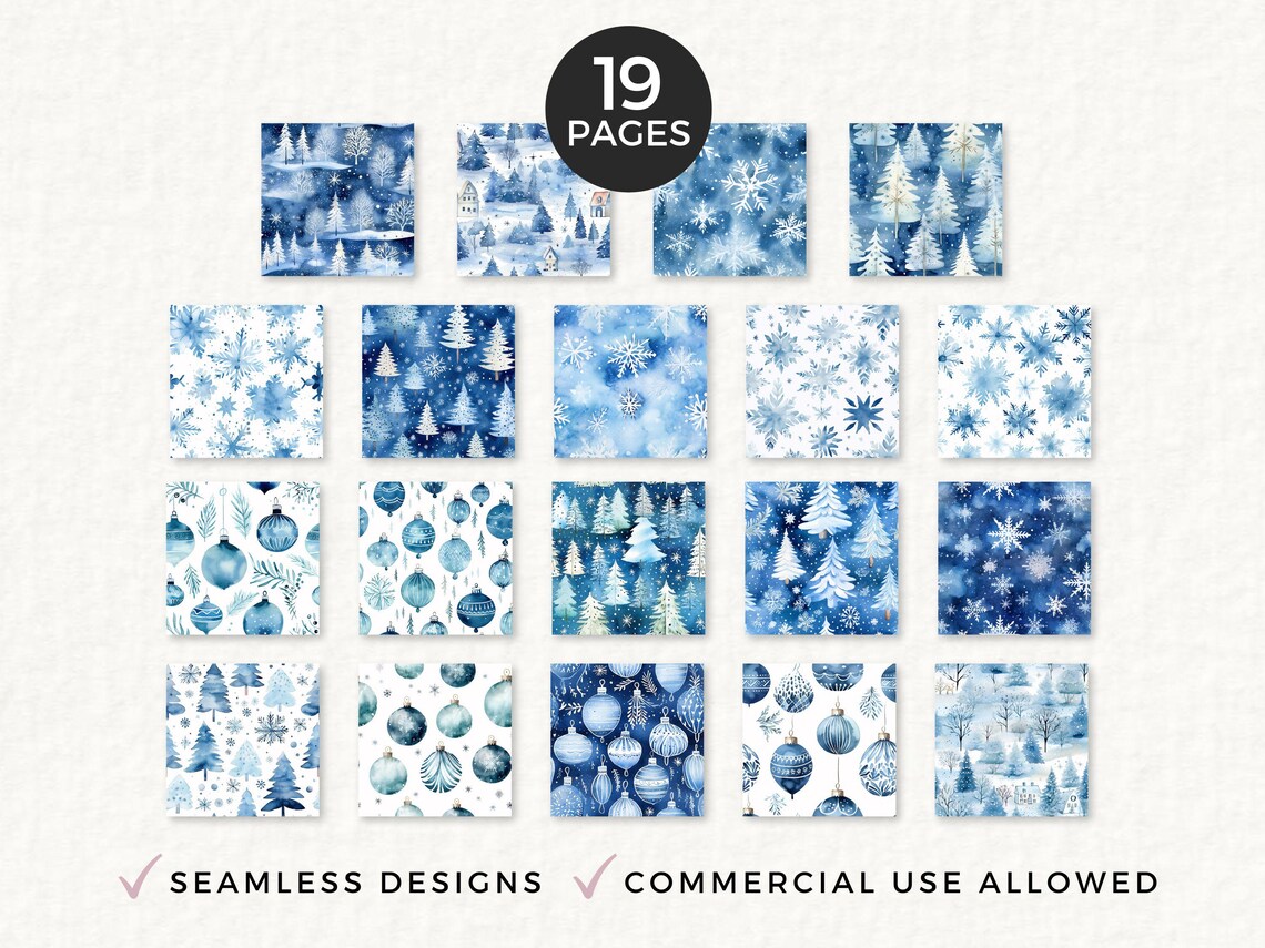 Blue Christmas Digital Paper, SEAMLESS Xmas Background, Commercial Use ...