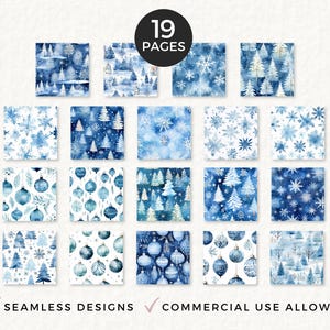 Blue Christmas Digital Paper, SEAMLESS Xmas Background, Commercial Use ...