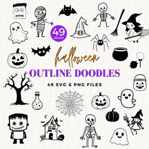 Halloween Doodles SVG Bundle, Includes PNG, Ghost Stamp Outline ...
