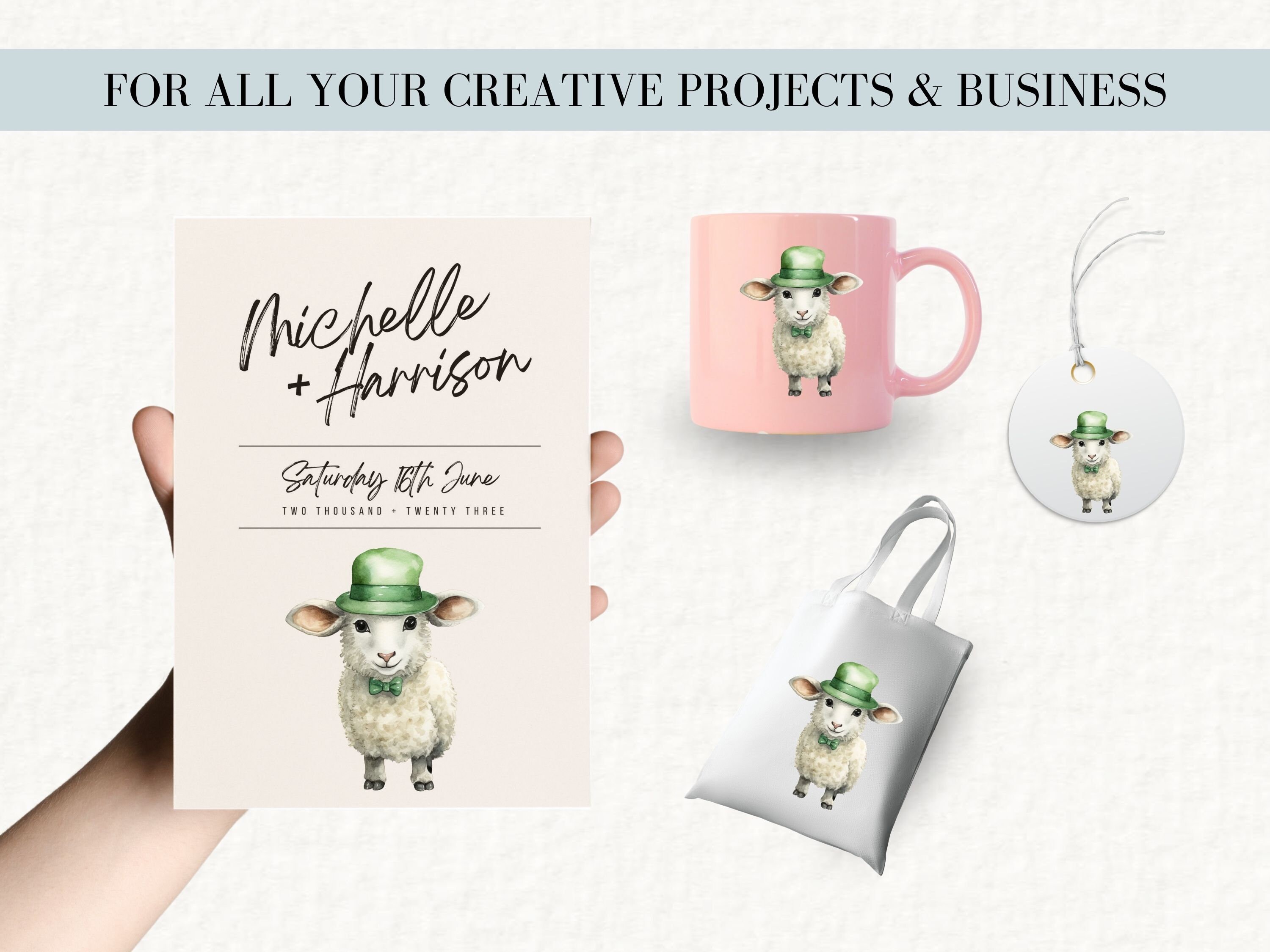 St Patricks Day Animals Clipart, Funny Sheep in Green Hats, Shamrock ...