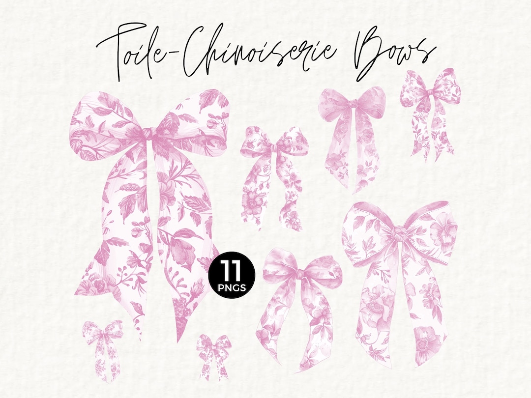 Chinoiserie Christmas Ribbon Clipart, Pink Toile Bows, Printable Art ...