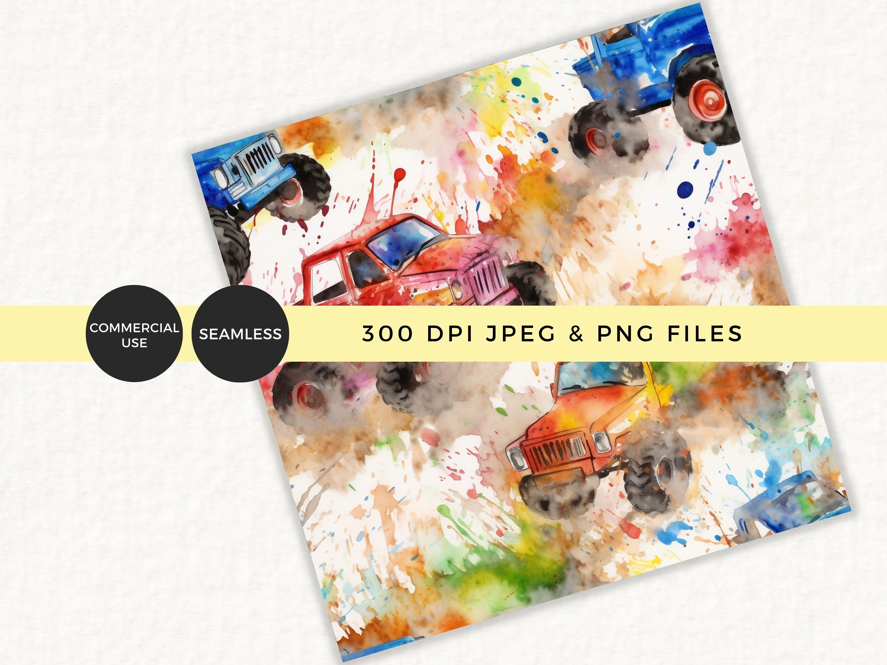 Monster Truck Digital Paper Seamless Tile, Commercial Use, Sublimation ...