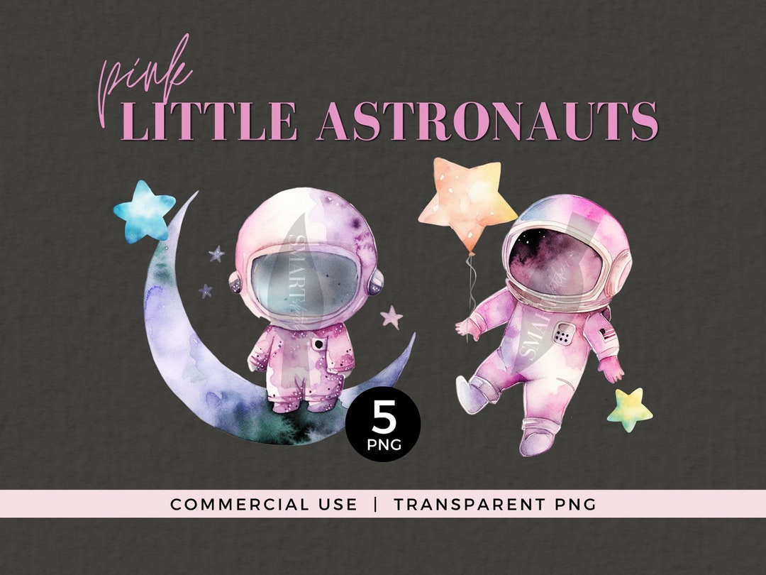 Astronaut Watercolor Clipart, Little Astronaut, Girl, Pink, Space ...