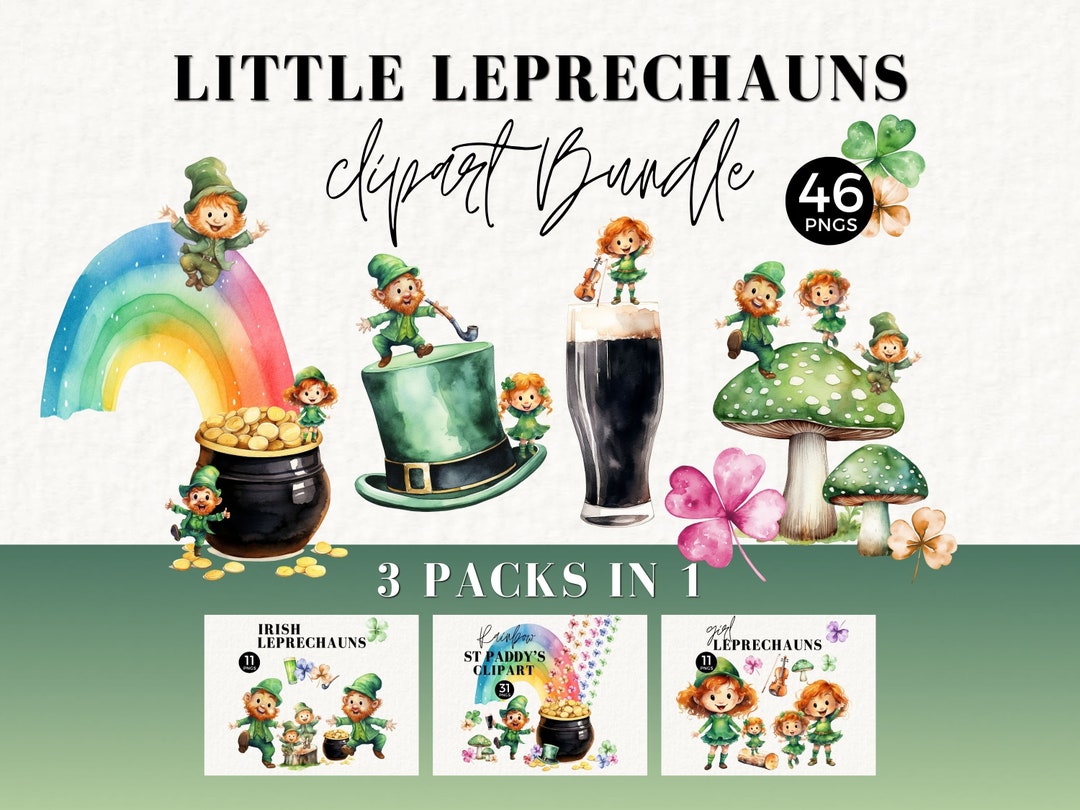 Leprechaun Clipart Bundle, St Patrick's Day PNG, Pot O Gold, Rainbow ...
