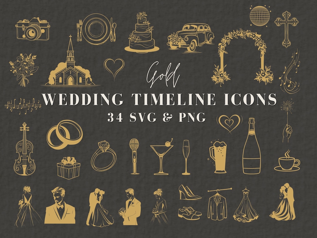 Wedding Timeline Icons, Gold, Marriage Icon Pack, Wedding Elements ...
