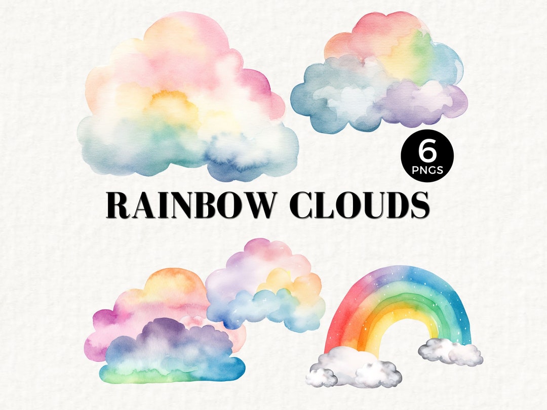 Cloud and Rainbow Watercolor Clipart, on Cloud 9 Birthday PNG, Nursery ...