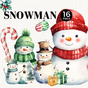 Cute Printable Snowman Clipart, Christmas Bundle, PNG, Candy Cane, Xmas ...
