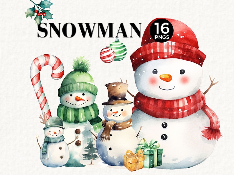 Cute Printable Snowman Clipart, Christmas Bundle, PNG, Candy Cane, Xmas ...