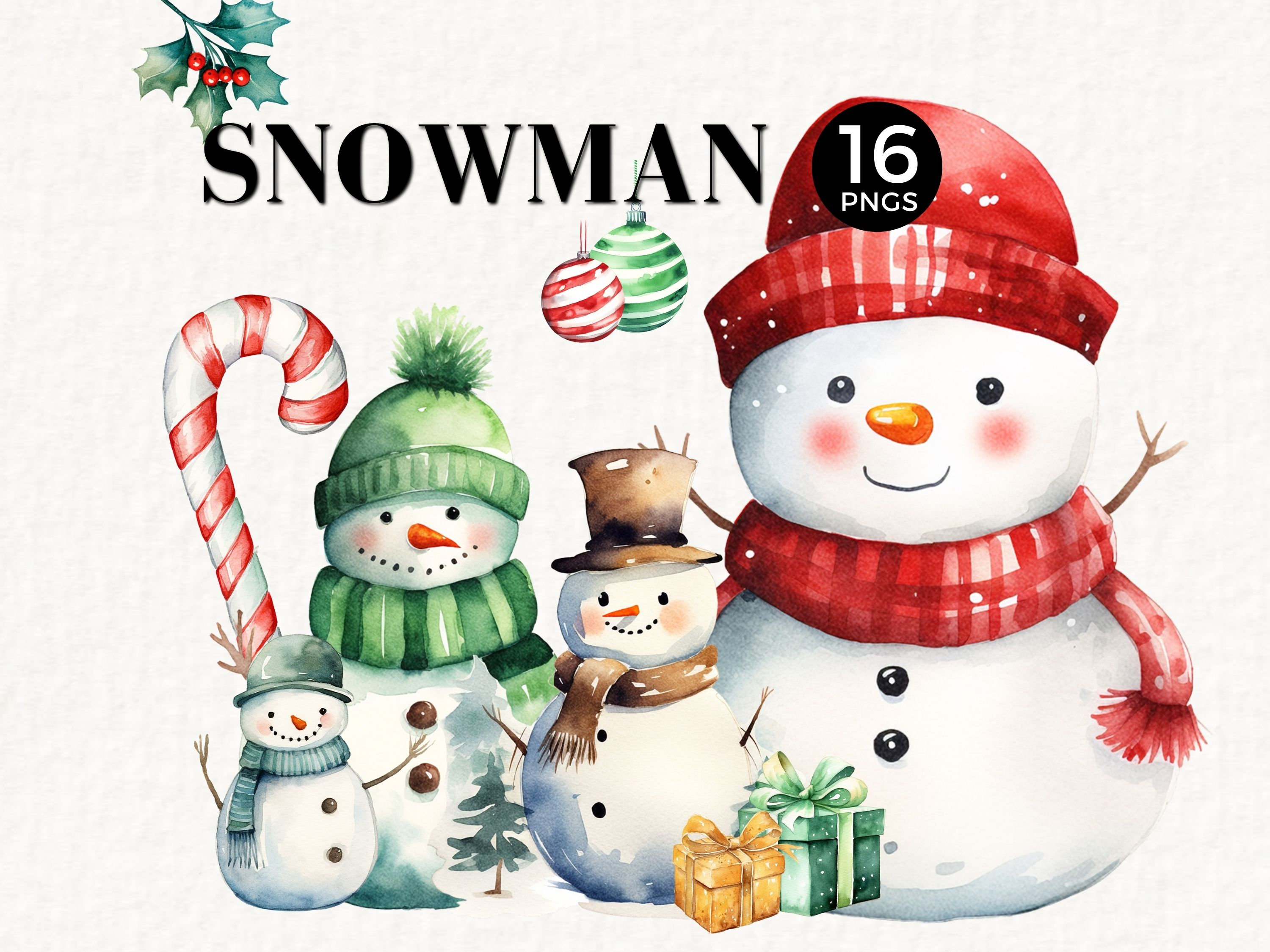 Cute Printable Snowman Clipart, Christmas Bundle, PNG, Candy Cane, Xmas ...