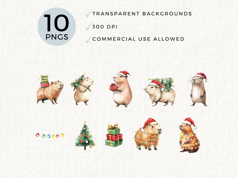 Capybara Clip Art, Commercial Use for Christmas Ornament, T-shirt ...