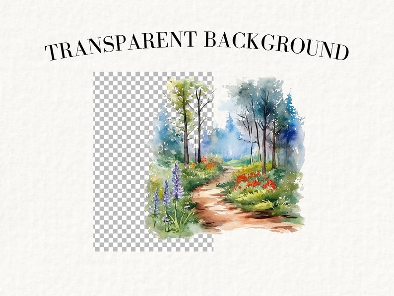 Forest Path Watercolor Clipart, Spring Landscape, 10 Transparent Pngs ...