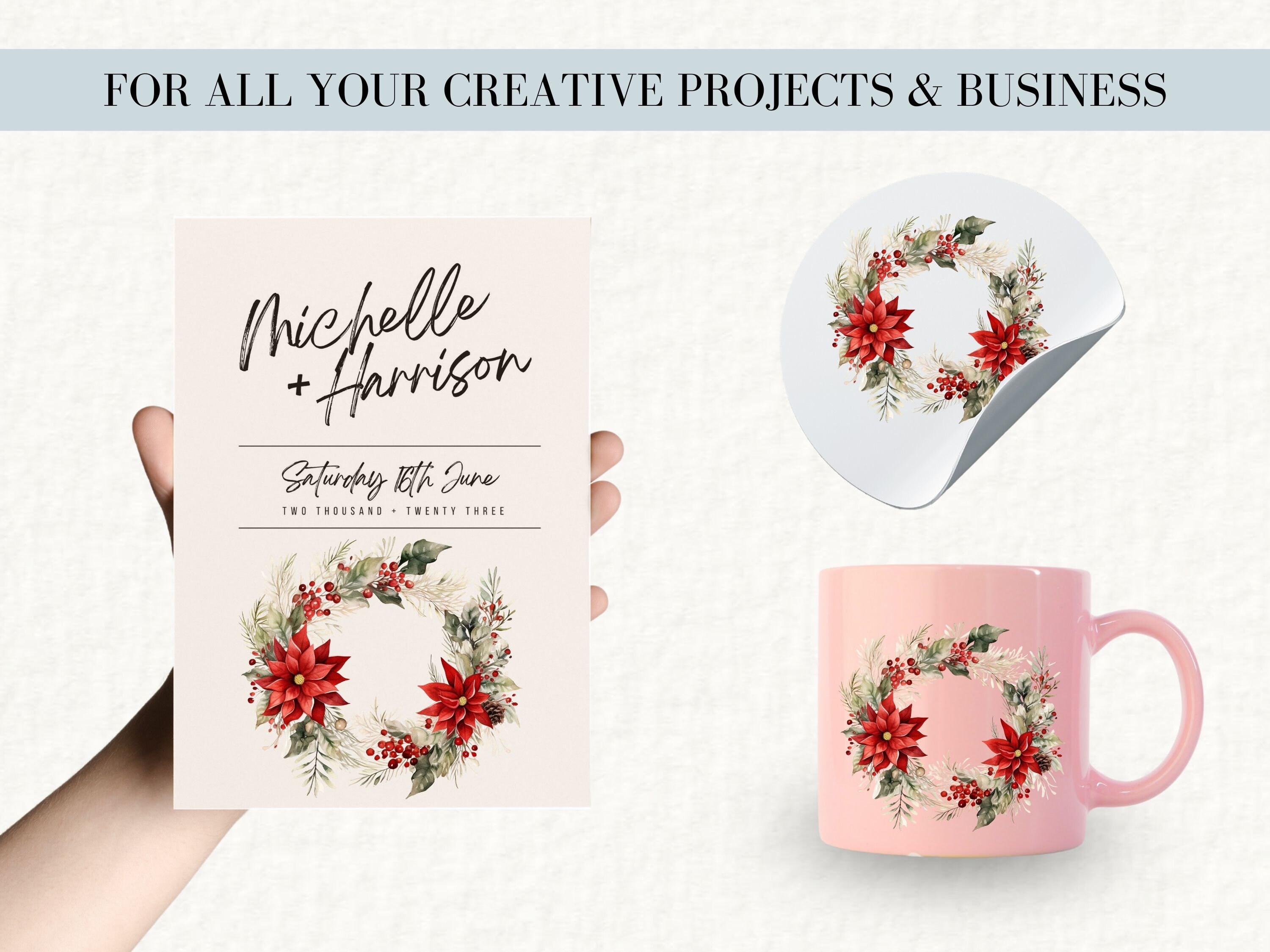 Watercolor Christmas Wreath Clipart Red Green Xmas Bouquets - Etsy